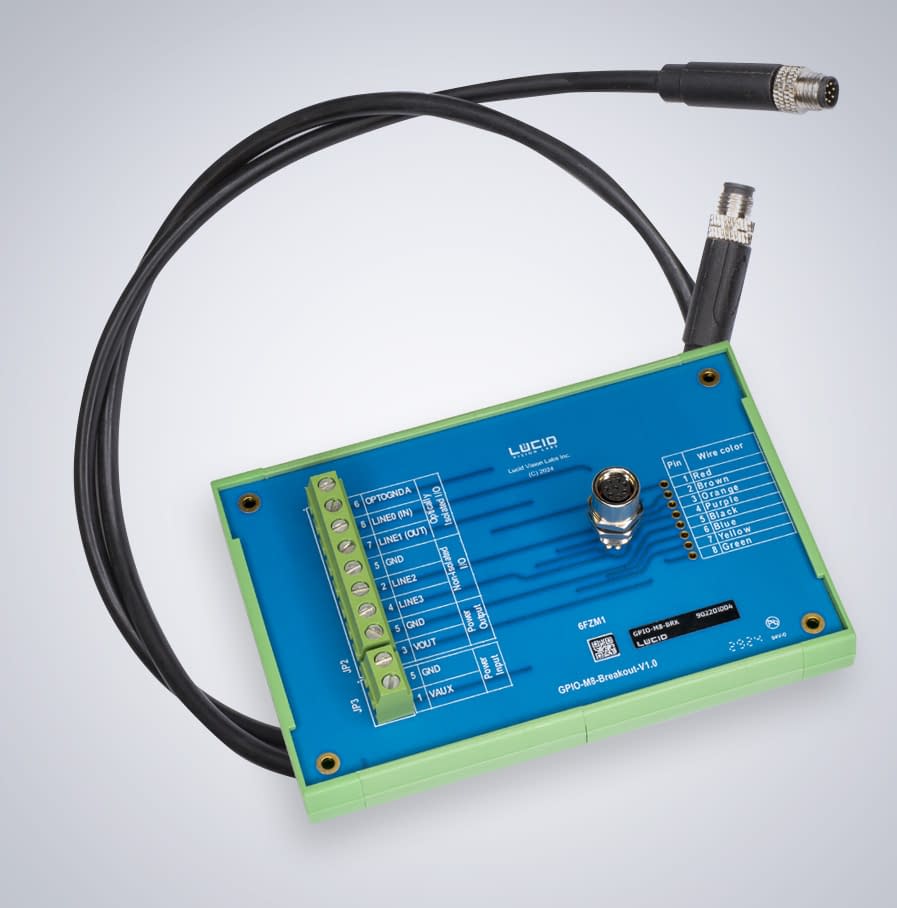 M8 GPIO Breakout Board + M8-M8 IP67 Cable 1M Kit - LUCID