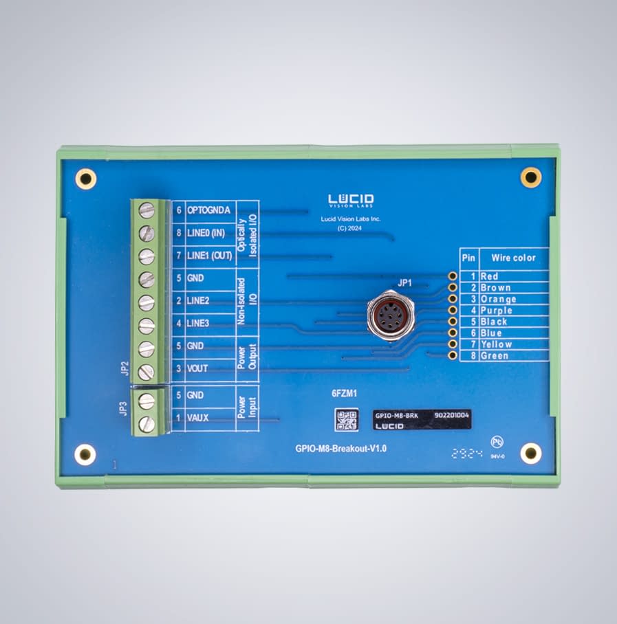 M8 GPIO 브레이크아웃 보드 + M8-M8 IP67 케이블 1M 키트 - LUCID Vision Labs